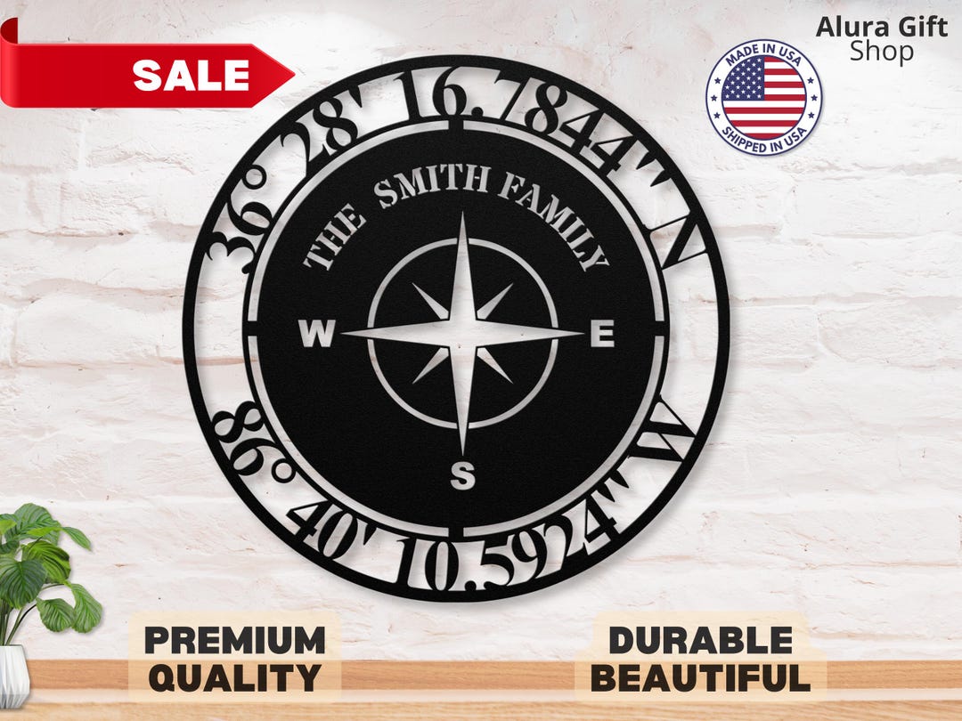 Custom Compass Metal Sign Compass Sign Latitude Longitude Sign Gps ...