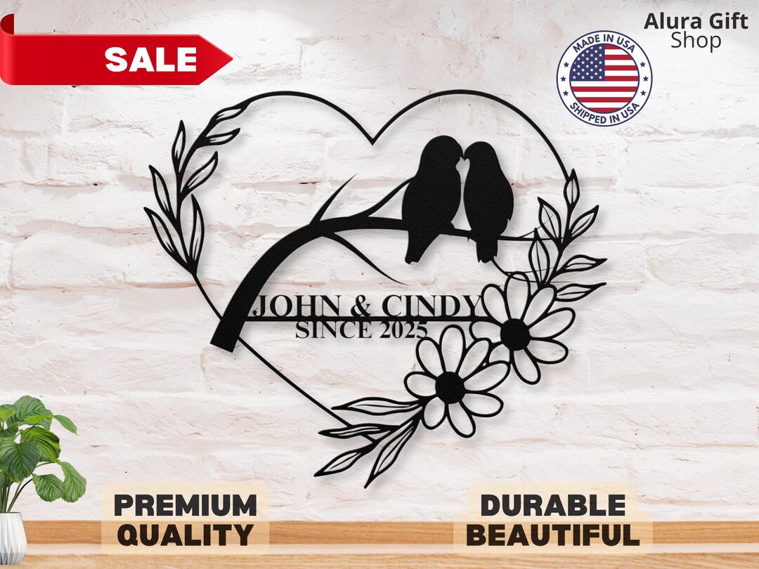 Custom Love Birds Metal Sign Couple Name Sign for Wedding Gift ...