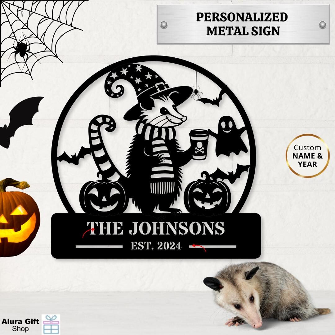 Opossum Halloween Metal Sign Personalized Possum Gifts Custom Halloween ...