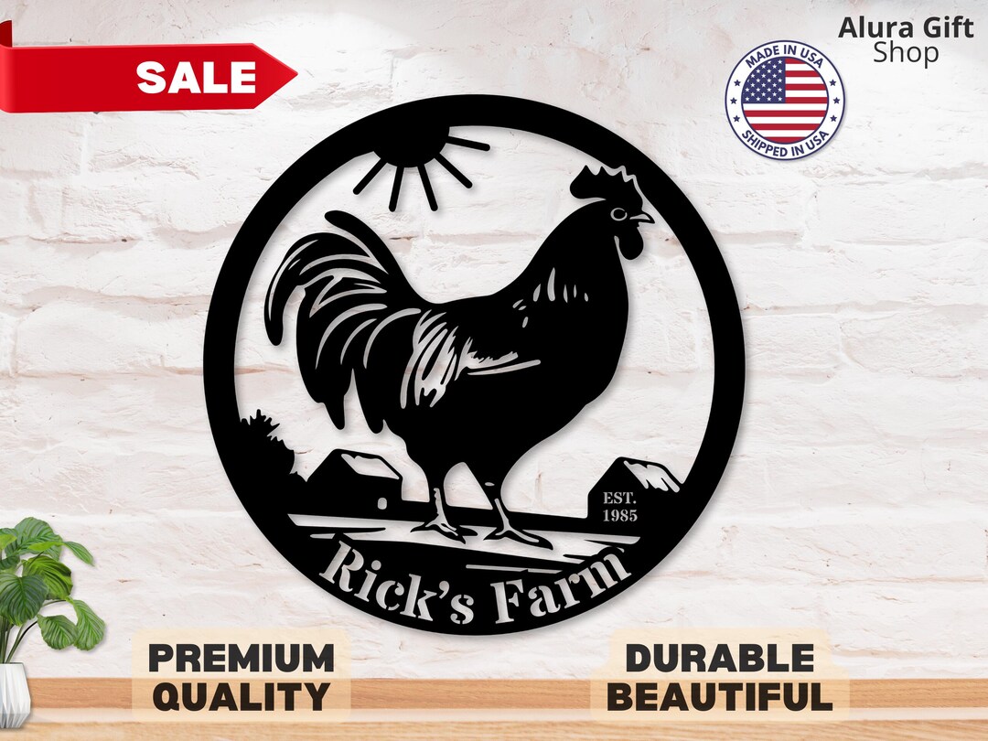 Metal Round Chicken Sign Custom Farmhouse Sign Farm Metal Sign Chicken ...
