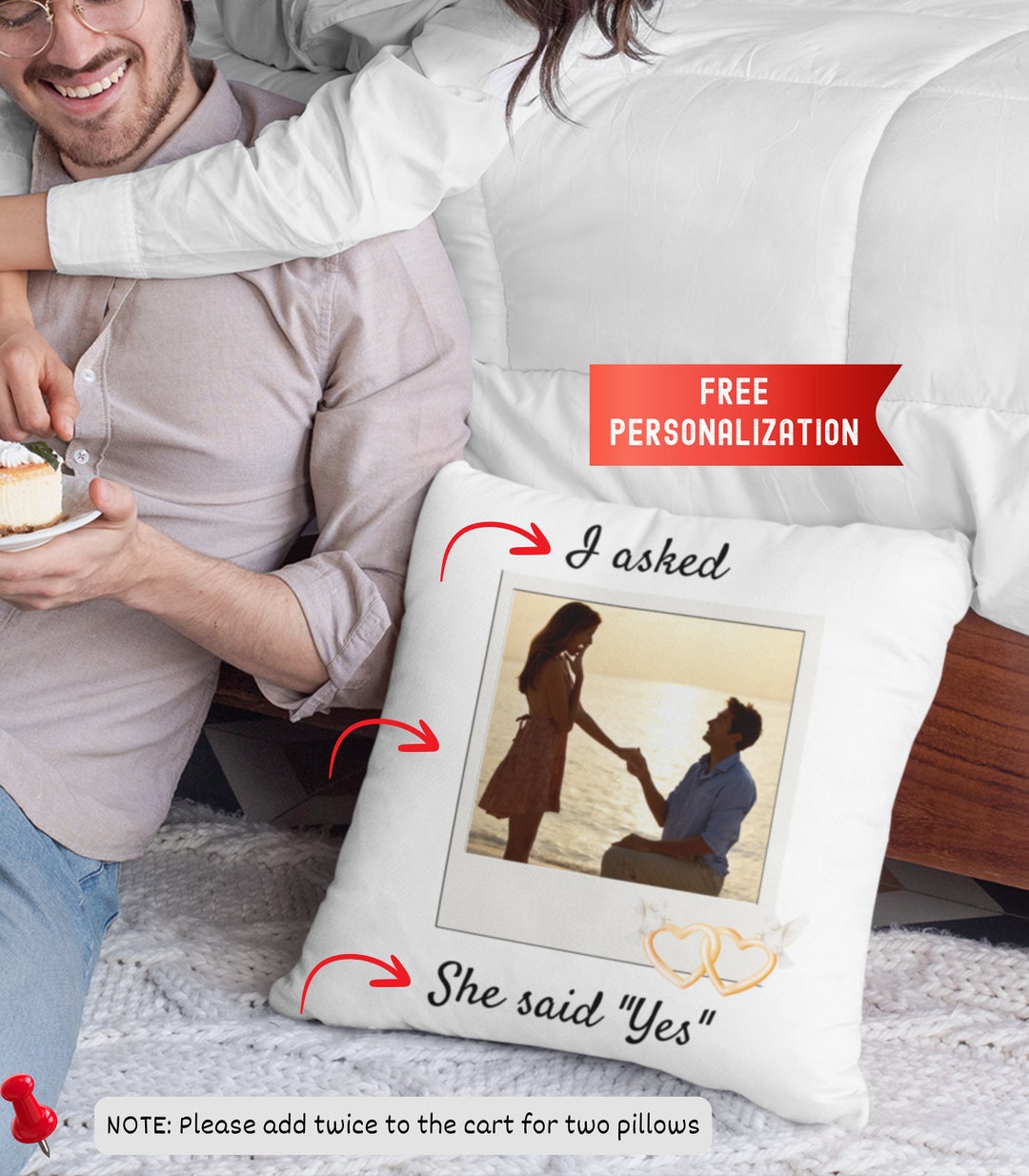 Custom I Asked She Said Yes Pillow Engagement Gifts for Best Friend ...