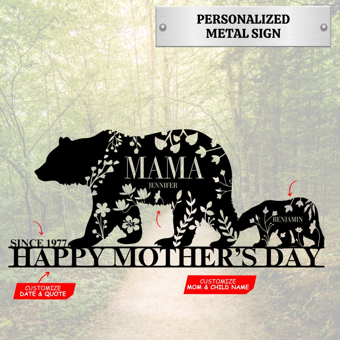 Custom Mama Bear Metal Sign Gardening Gifts for Women Personalized ...