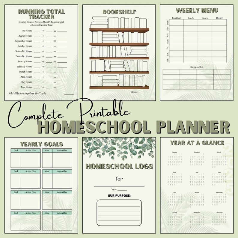Botanical Homeschool Planner, Printable Planner, Minimalist Planner - Etsy