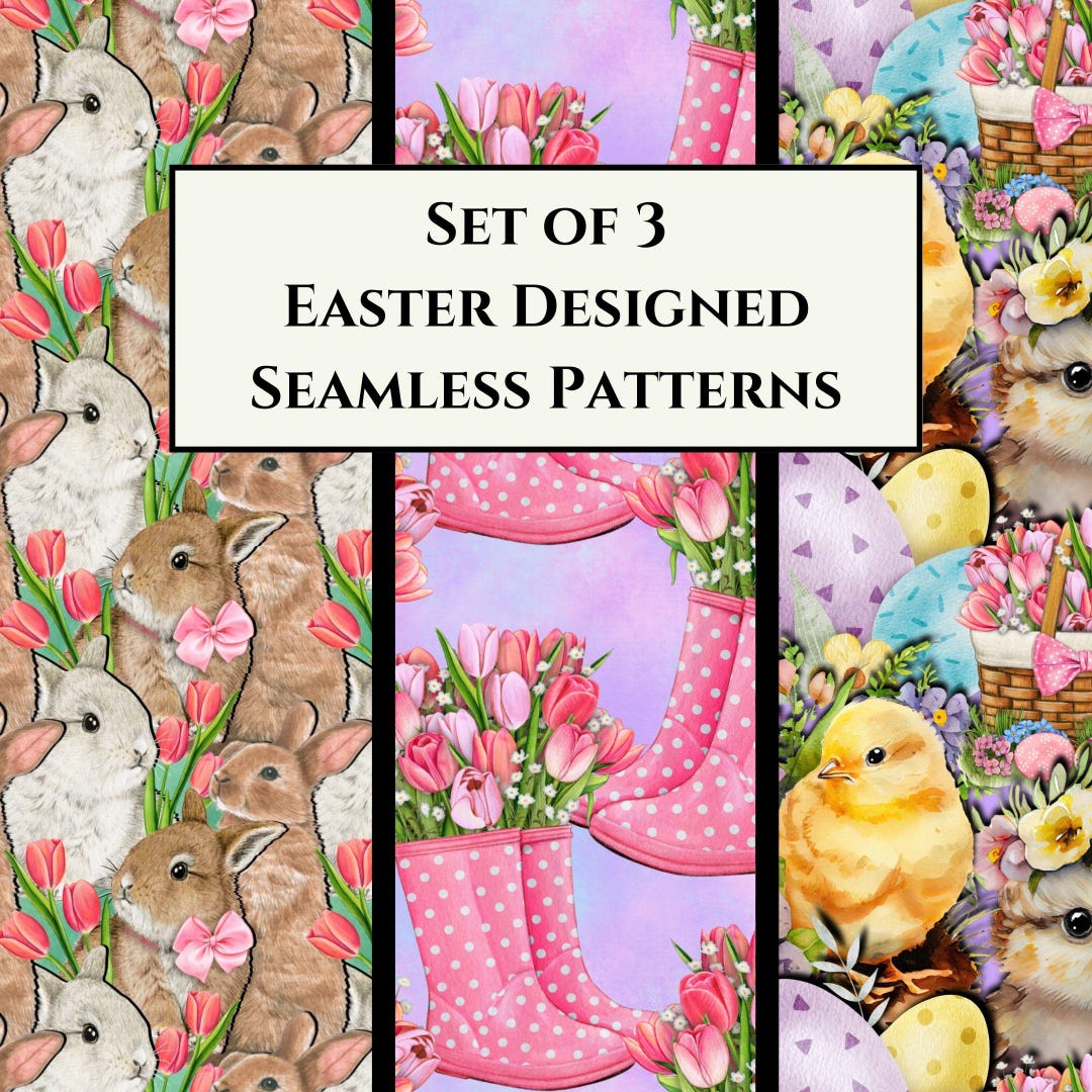 Easter Theme Seamless Patterns, Spring Digital Prints, Bunny Pattern ...