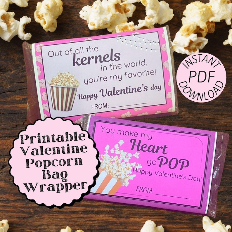 Pink Valentine Popcorn Bag Wrapper – Printable Valentine’s Day Party ...