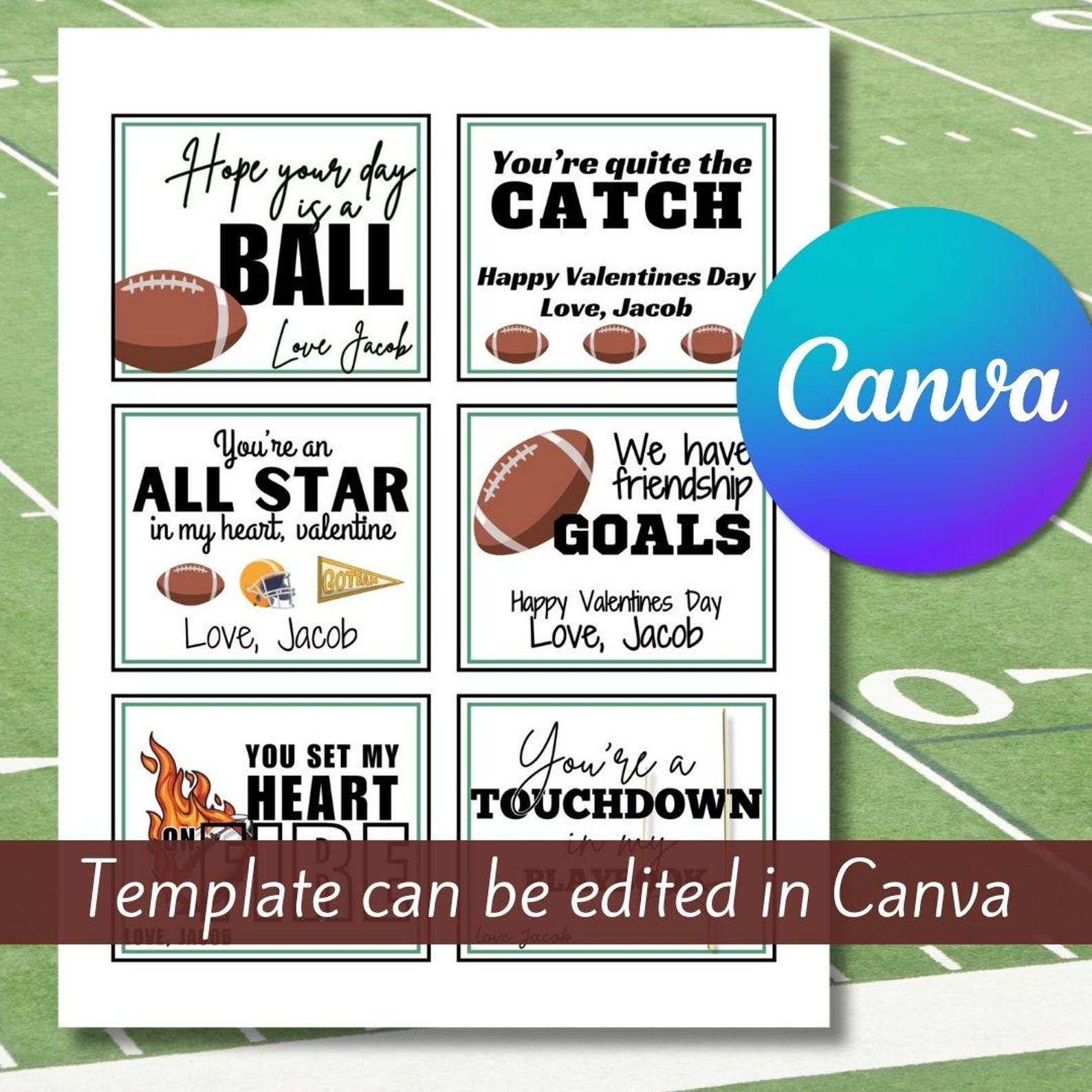 Football Valentine Cards, Editable Template, Sports Valentine Cards ...