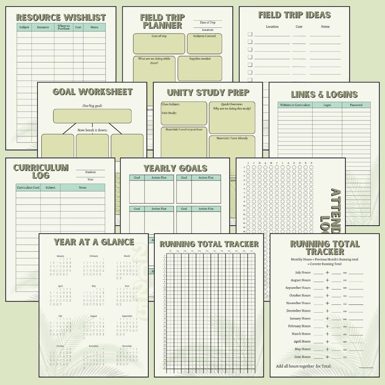 Botanical Homeschool Planner, Printable Planner, Minimalist Planner - Etsy