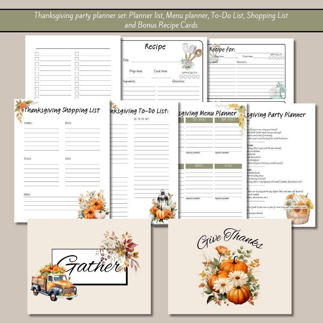 Thanksgiving Party Planner, Holiday Menu, Dinner Party Planner, Instant ...