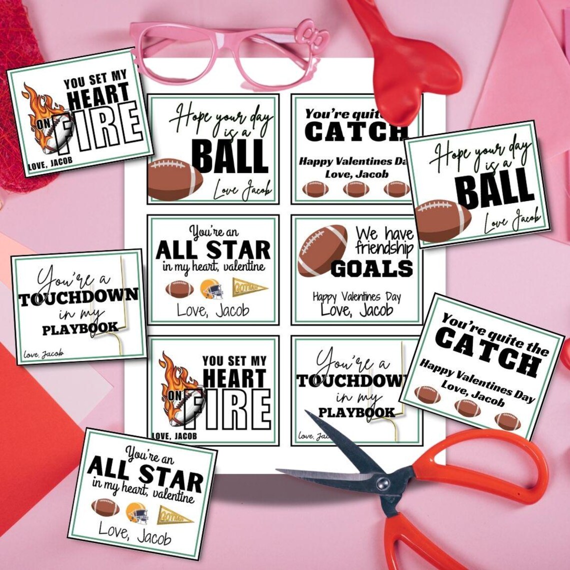 Football Valentine Cards, Editable Template, Sports Valentine Cards ...