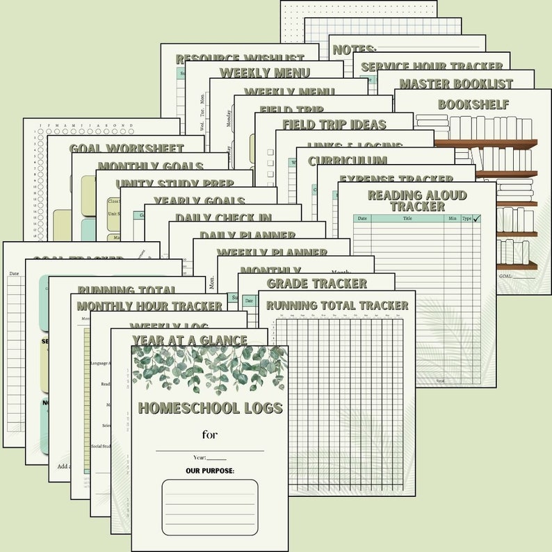 Botanical Homeschool Planner, Printable Planner, Minimalist Planner - Etsy
