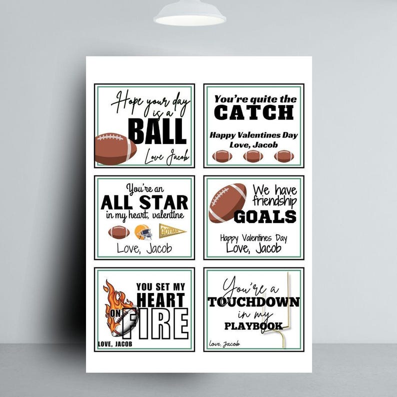 Football Valentine Cards, Editable Template, Sports Valentine Cards ...