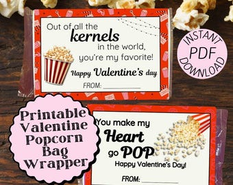 Pink Valentine Popcorn Bag Wrapper – Printable Valentine’s Day Party ...