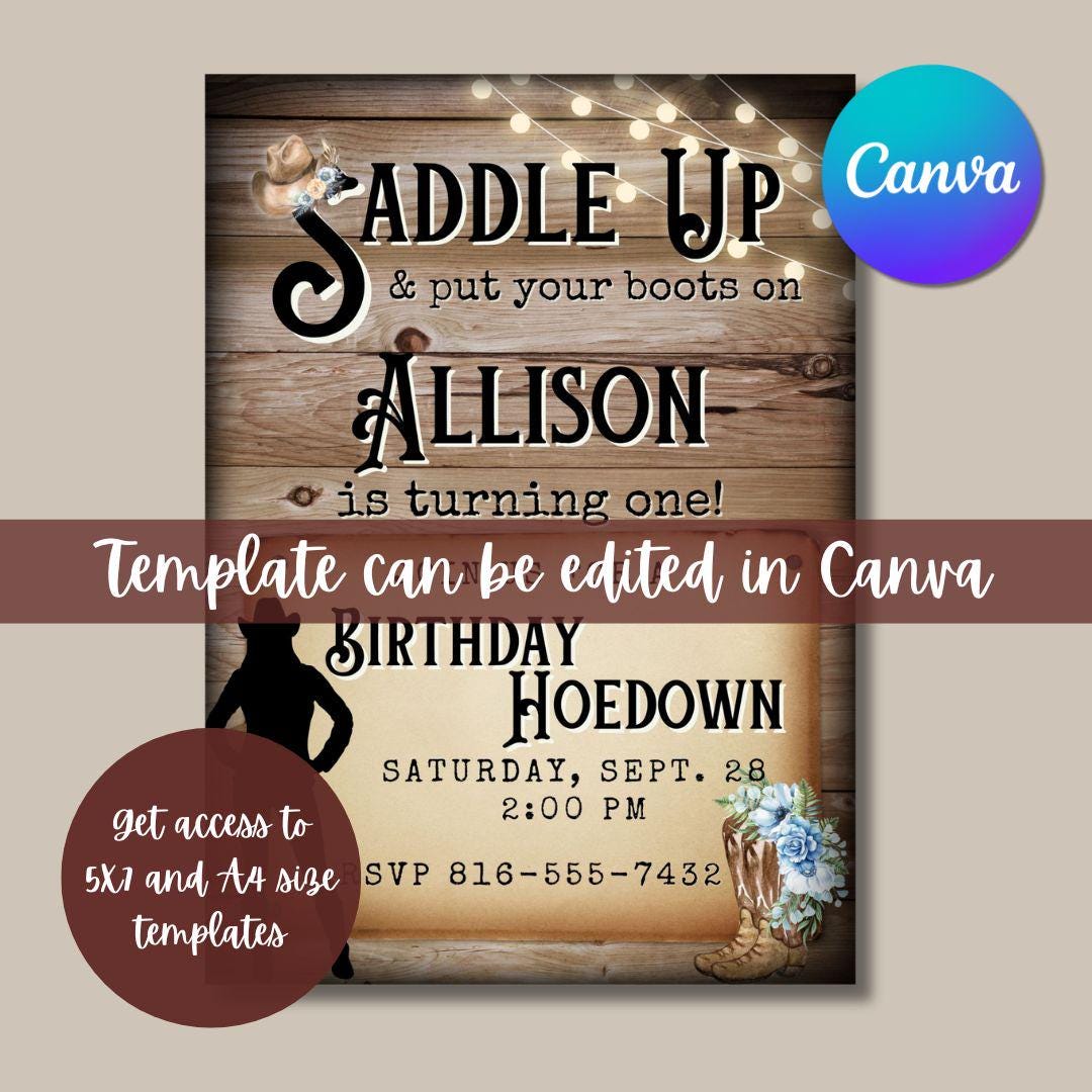 Rustic Western Invitation Template | DIY Canva Template | Cowboy ...