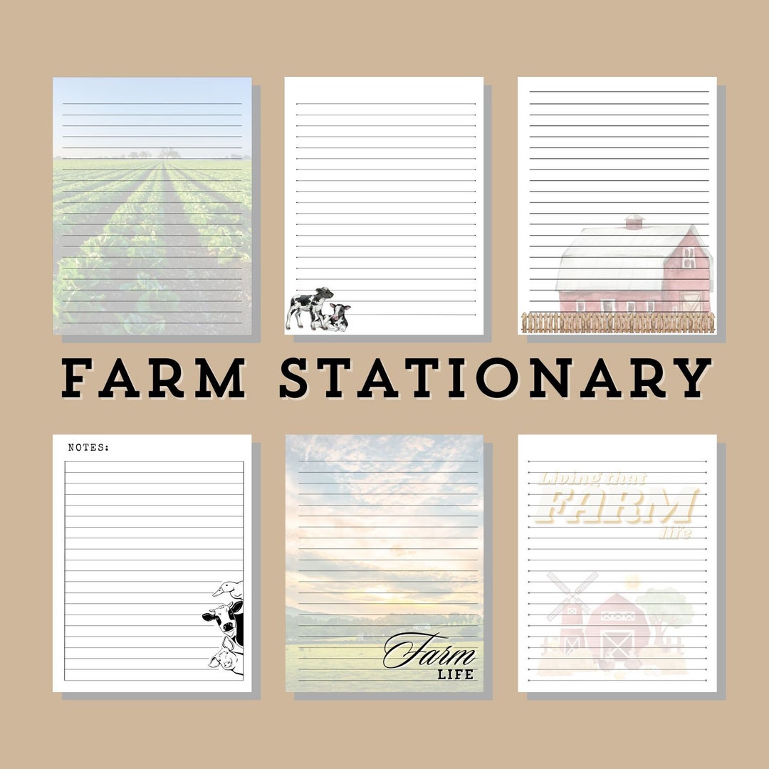 Farm Themed Lined Printable Stationary 8.5X11, 5X7, 5X5 Sizes | Print ...