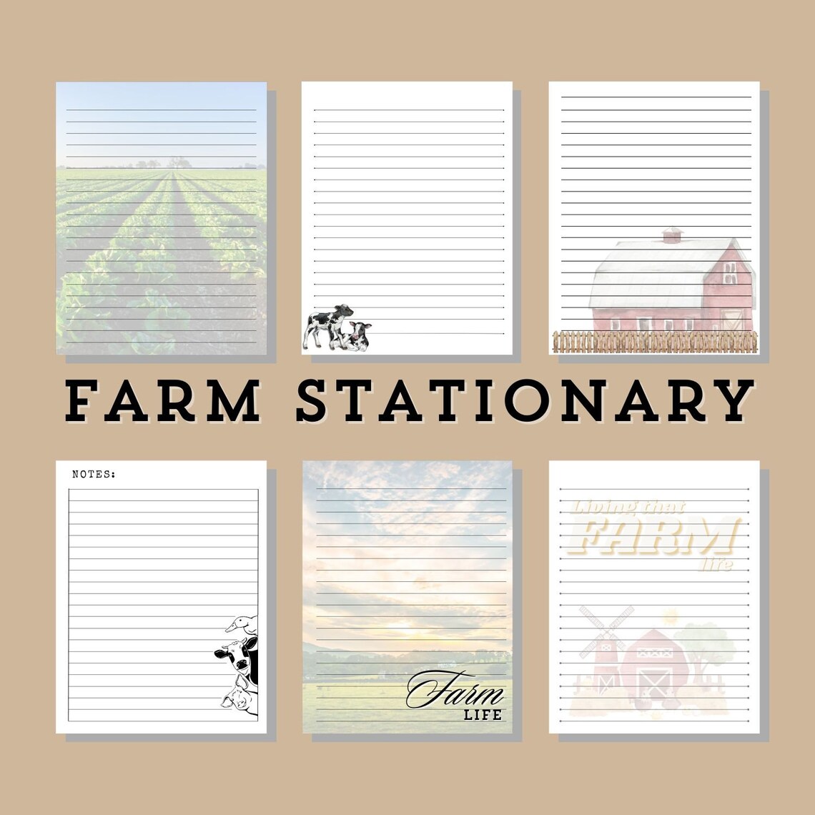 Farm Themed Lined Printable Stationary 8.5X11, 5X7, 5X5 Sizes | Print ...