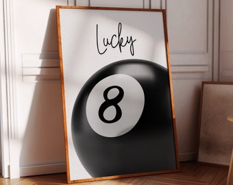 Vintage Pool Ball Print, Lucky 8 Ball Wall Art, Retro Hand Drawn Poster ...