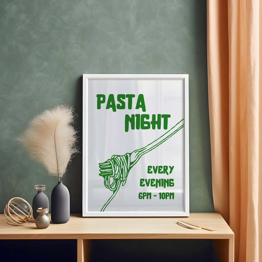 Pasta Night Poster, Spaghetti Wall Art, Italian Food Wall Art, Food ...