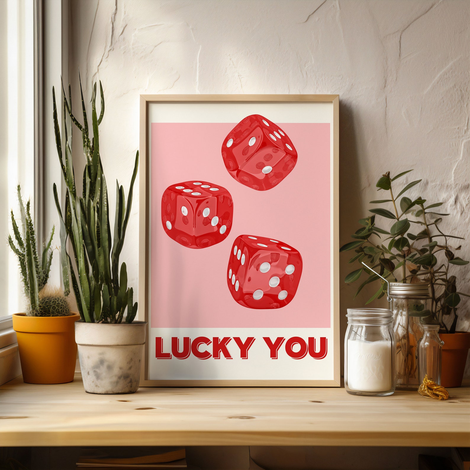 Lucky You Dice Wall Art Print, Trendy Poster, Retro Wall Art, Red Dice ...