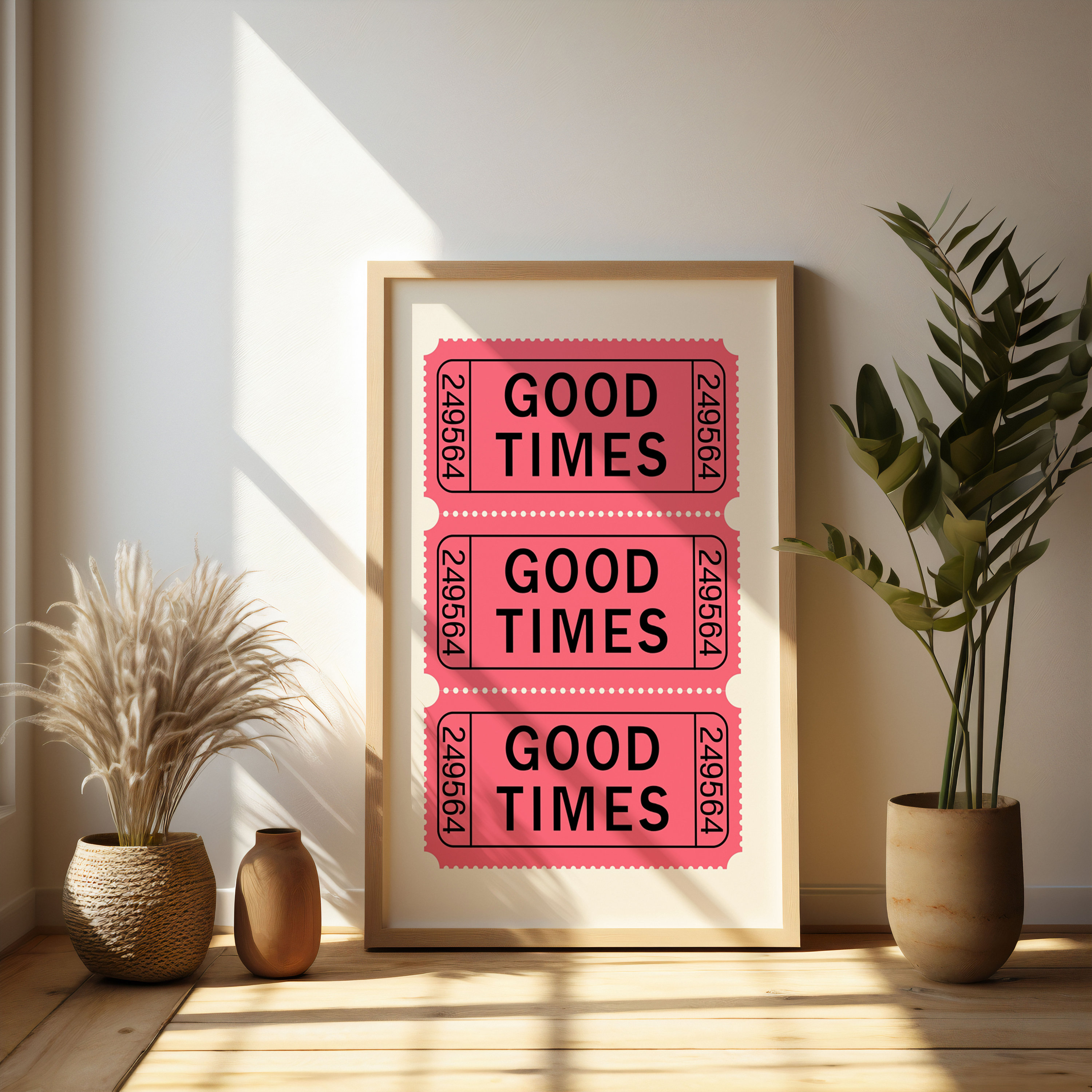Retro Good Times Prints, Pink Ticket Wall Art, Trendy Printable Art ...