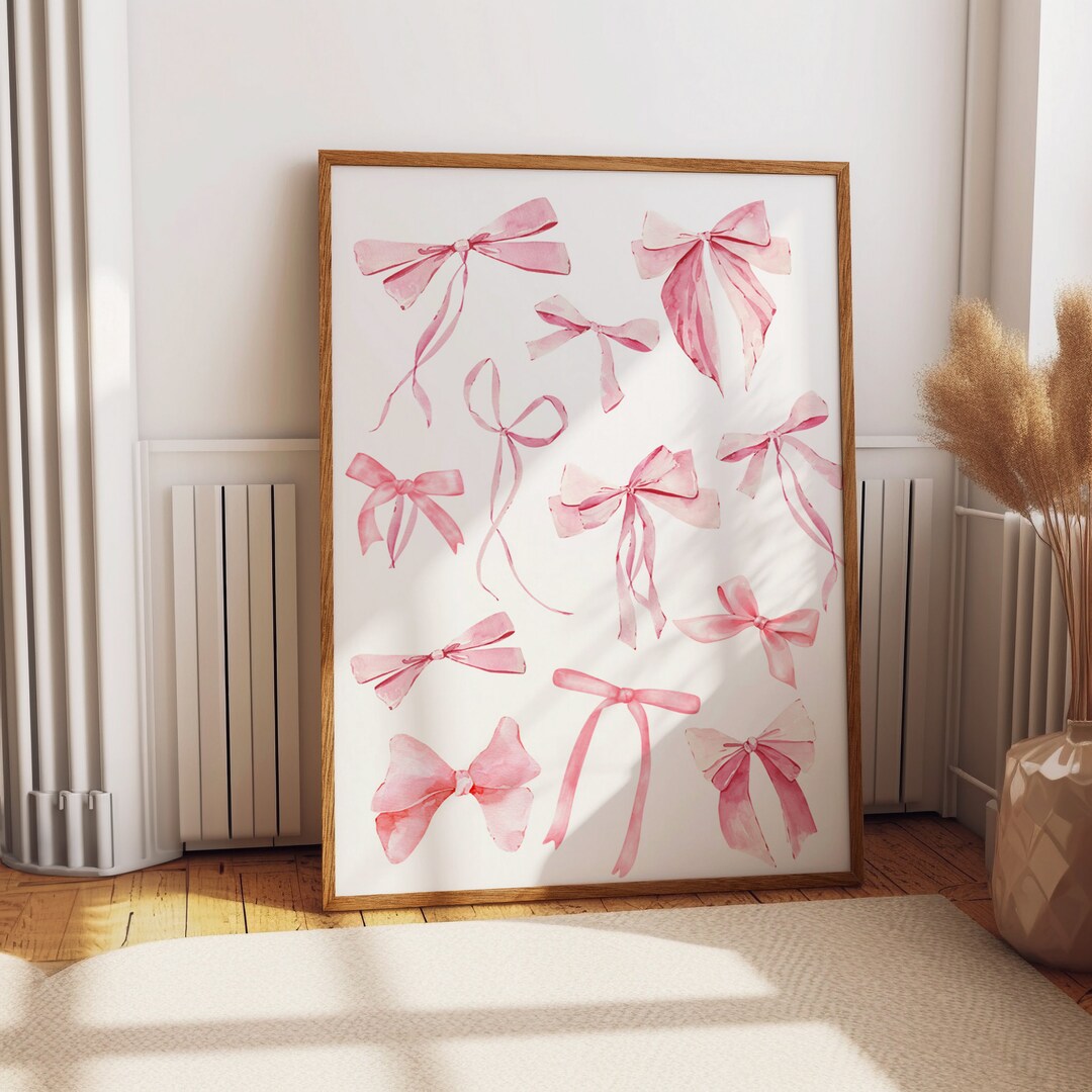 Trendy Pink Bows Wall Art, Preppy Poster, Ribbon Wall Art Pink ...