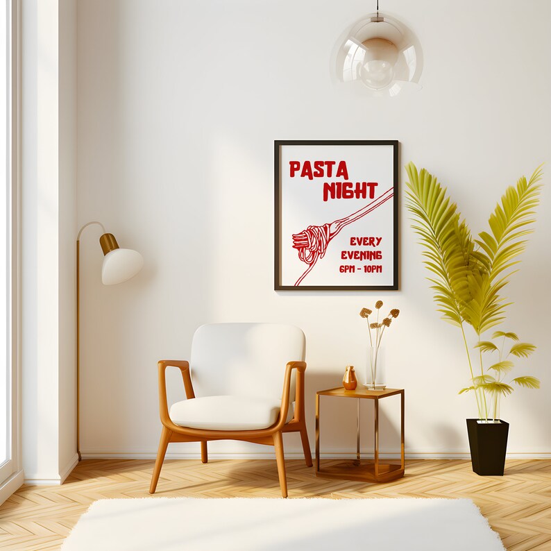 Pasta Night Poster, Spaghetti Wall Art, Italian Food Wall Art, Food ...