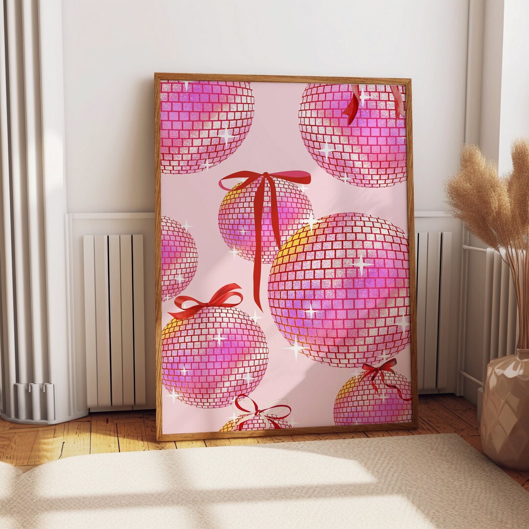 Trendy Disco Coquette Bow Print, Preppy Pink Disco Balls, Aesthetic ...