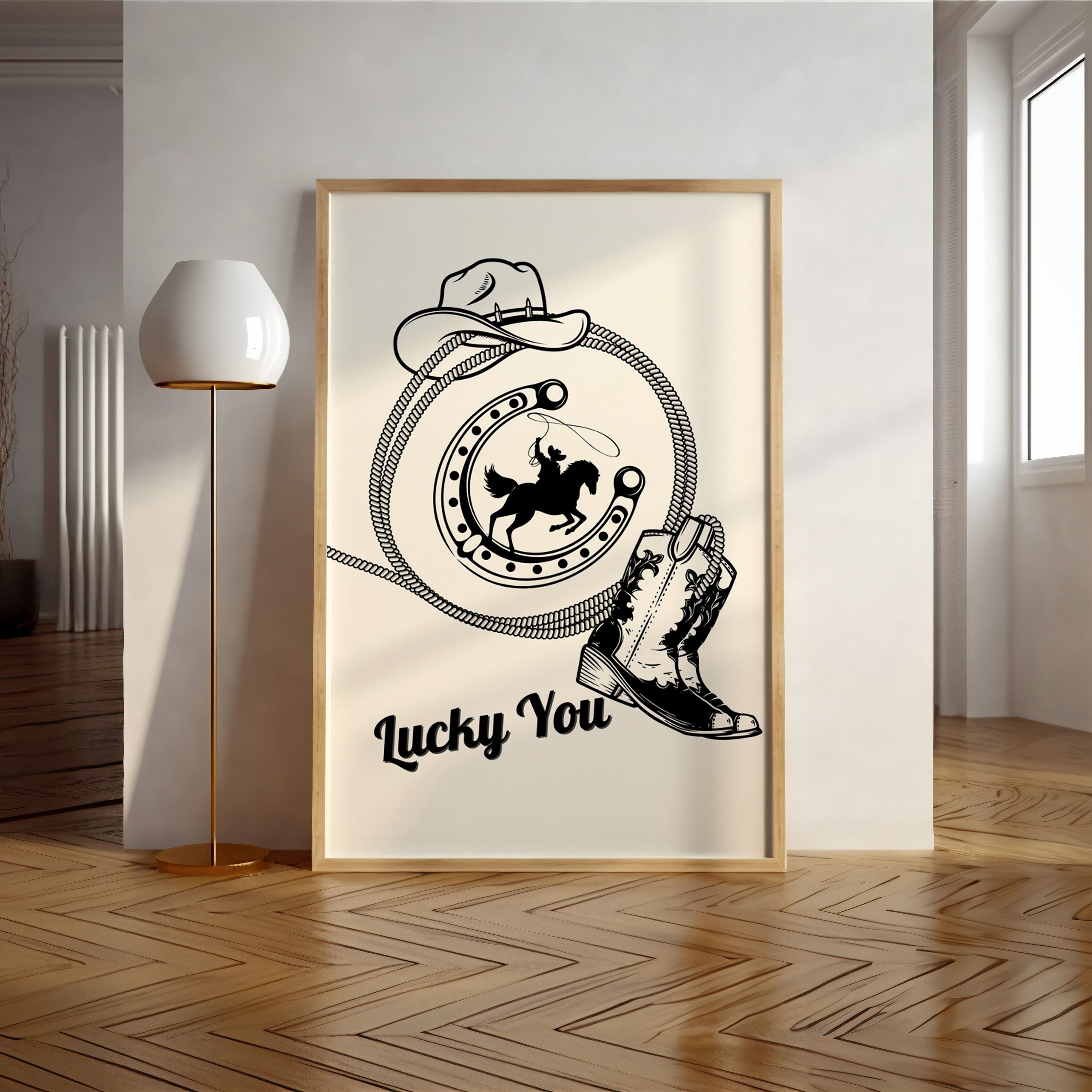 Retro Cowboy Poster, Western Print, Horseshoe Poster, Western Wall Art ...