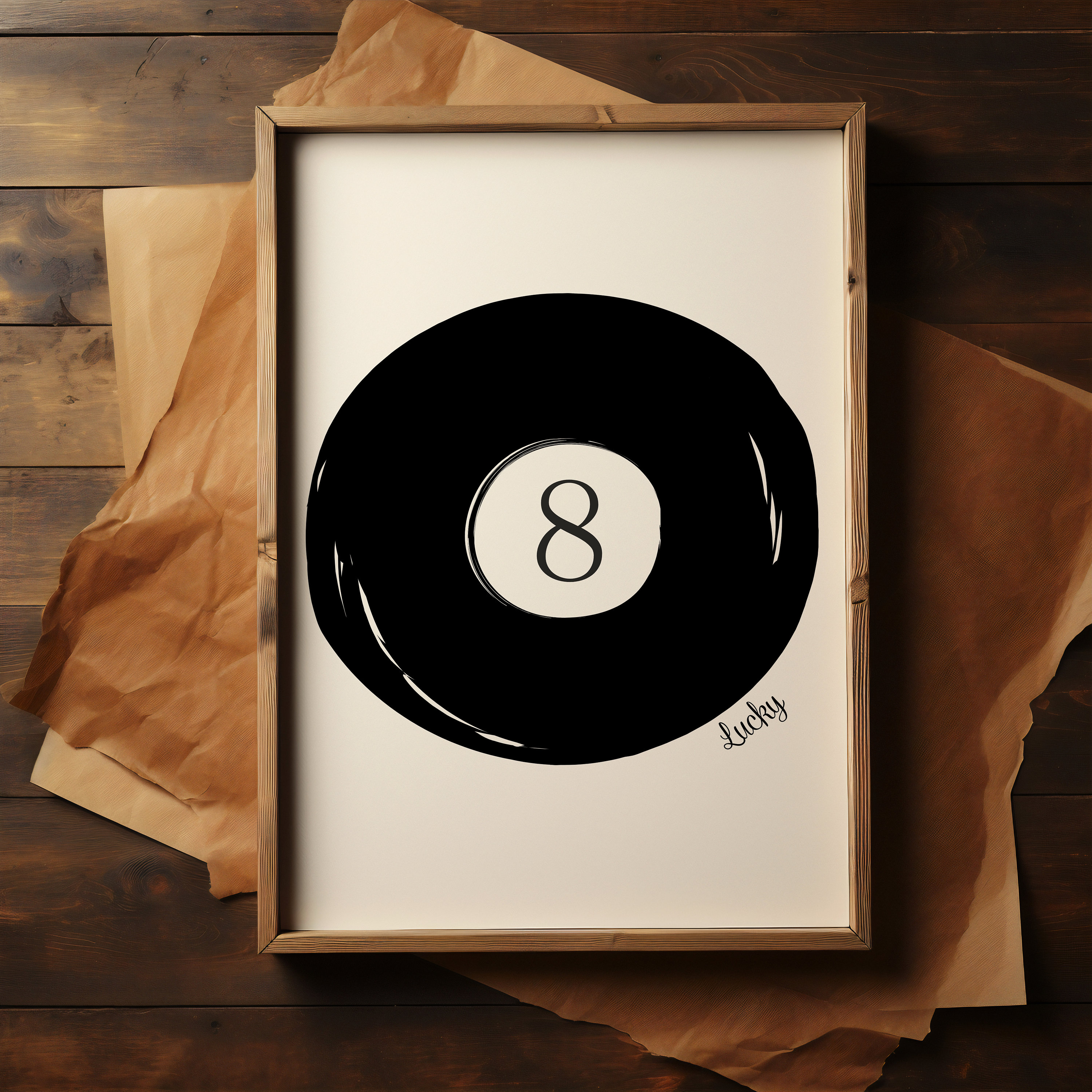 Vintage Pool Ball Print, Lucky 8 Ball Wall Art, Black Pool Ball Poster ...