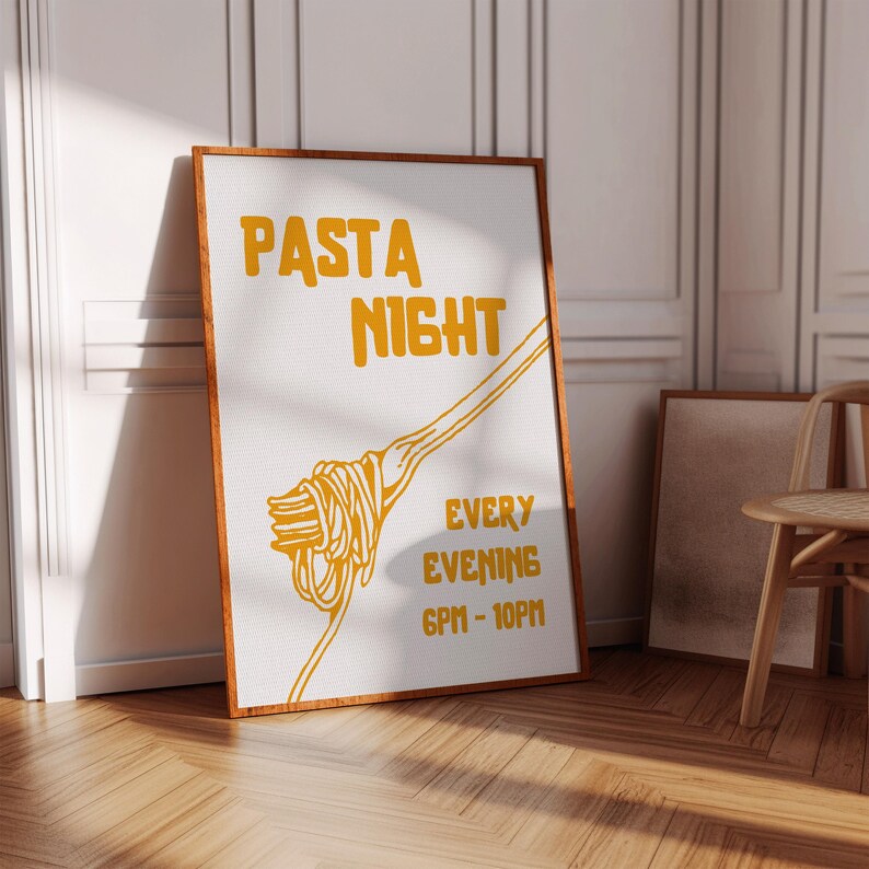 Pasta Night Poster, Spaghetti Wall Art, Italian Food Wall Art, Food ...