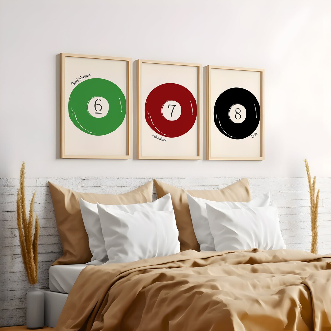 Set of 3 Vintage Pool Ball Prints, Retro Hand-drawn Wall Art, Lucky ...
