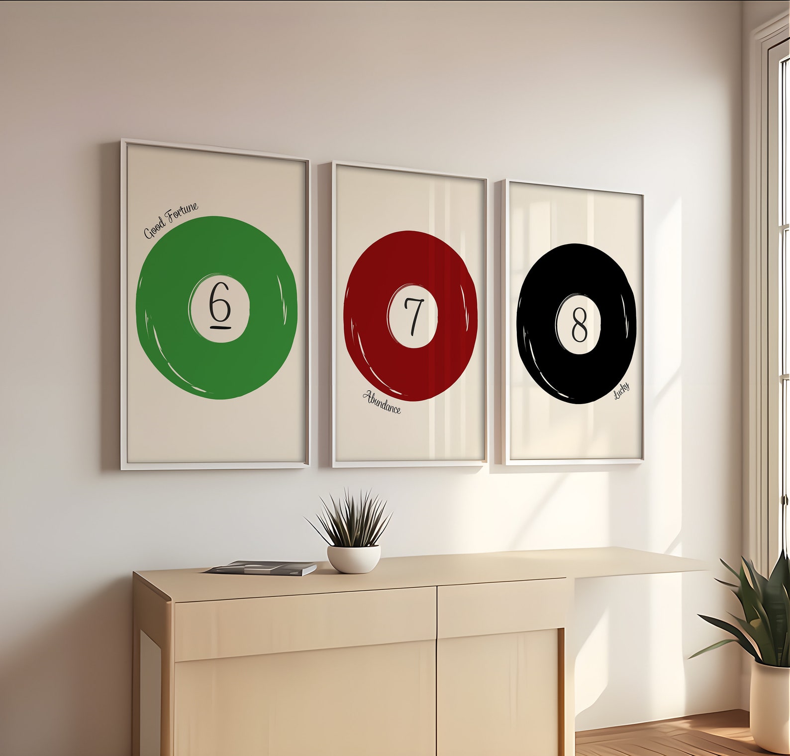 Set of 3 Vintage Pool Ball Prints, Retro Hand-drawn Wall Art, Lucky ...