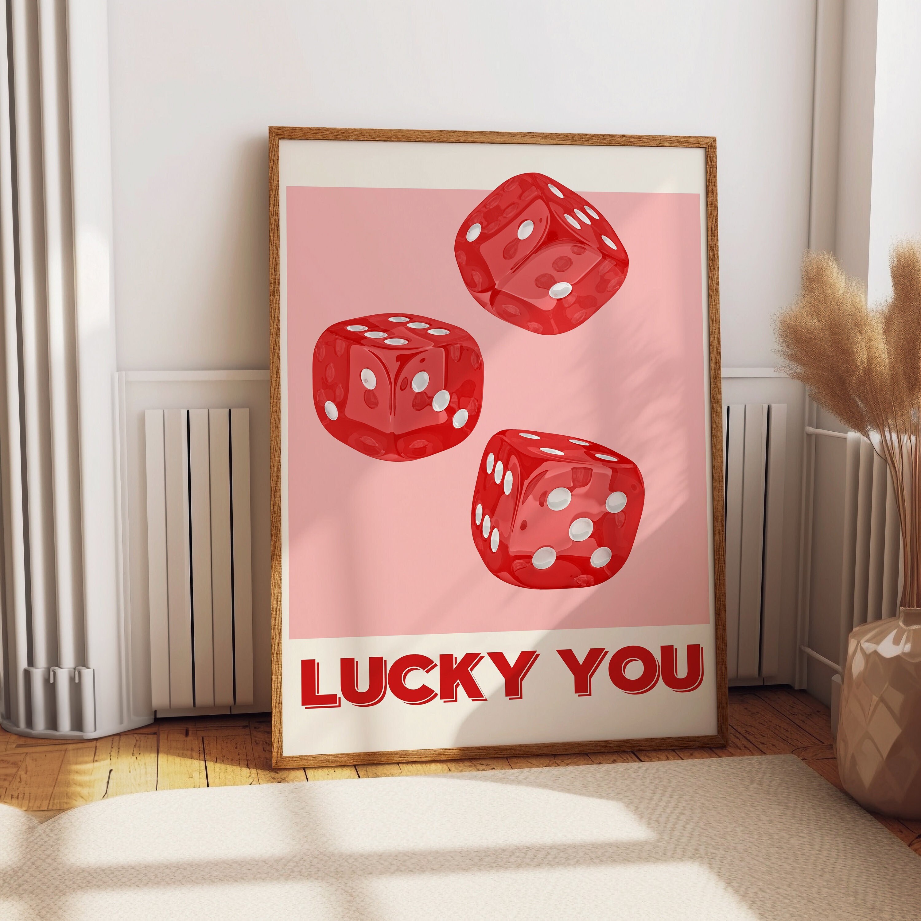 Lucky You Dice Wall Art Print, Trendy Poster, Retro Wall Art, Red Dice ...