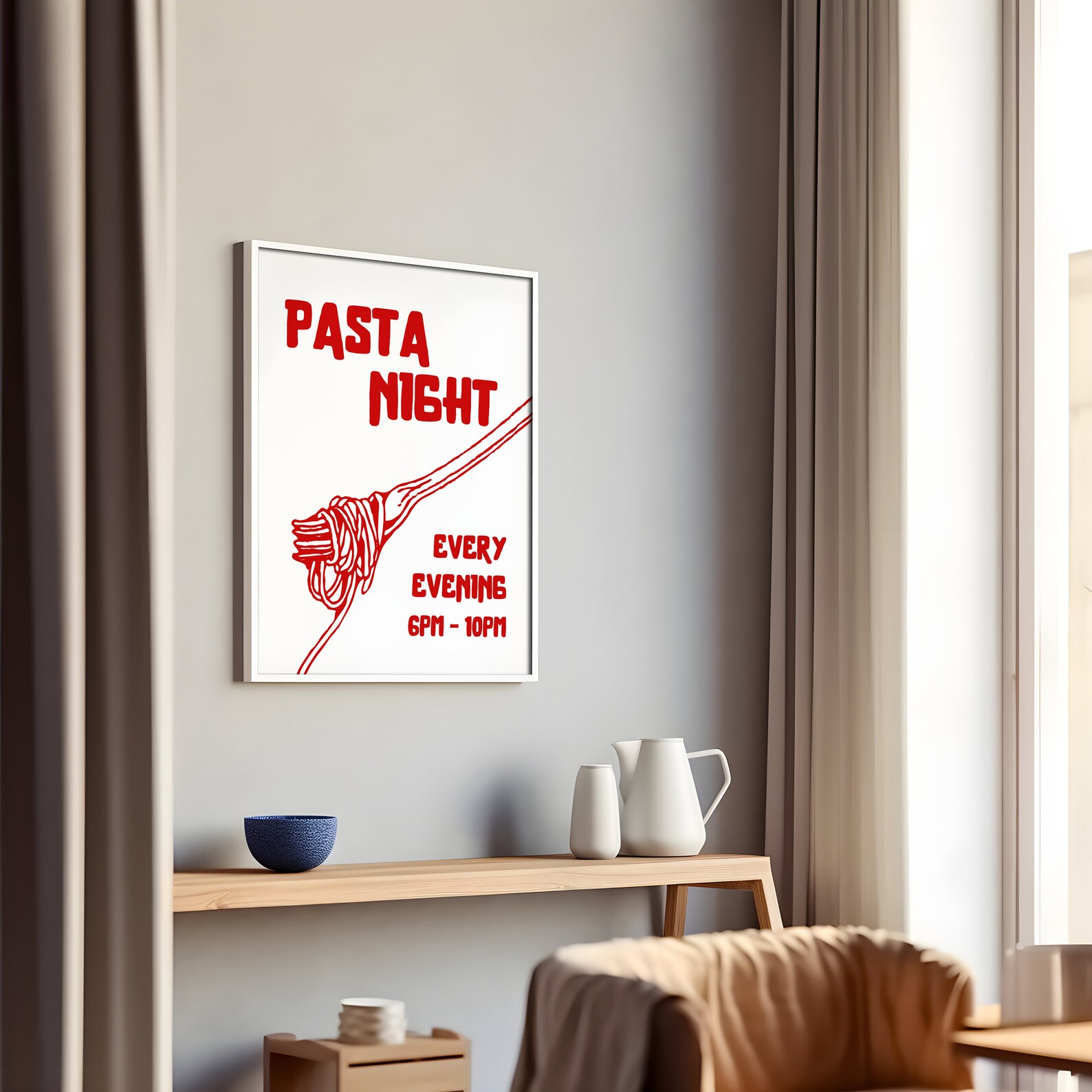 Pasta Night Poster, Spaghetti Wall Art, Italian Food Wall Art, Food ...