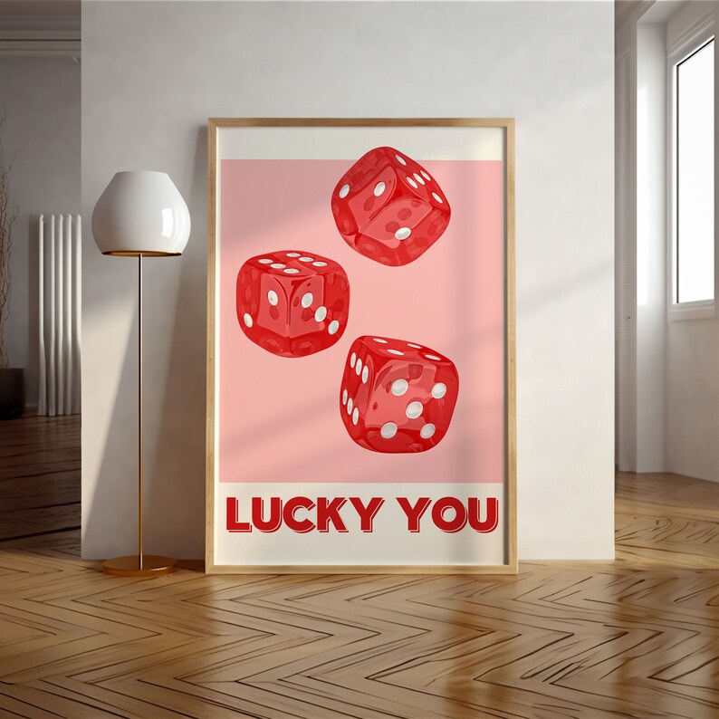 Lucky You Dice Wall Art Print, Trendy Poster, Retro Wall Art, Red Dice ...