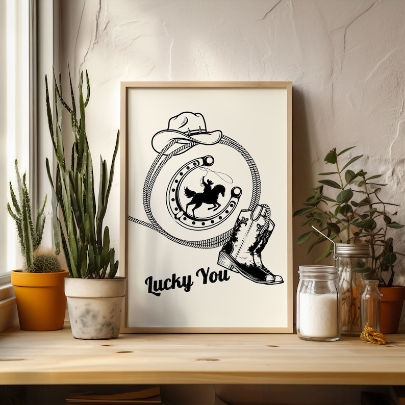 Retro Cowboy Poster, Western Print, Horseshoe Poster, Western Wall Art ...