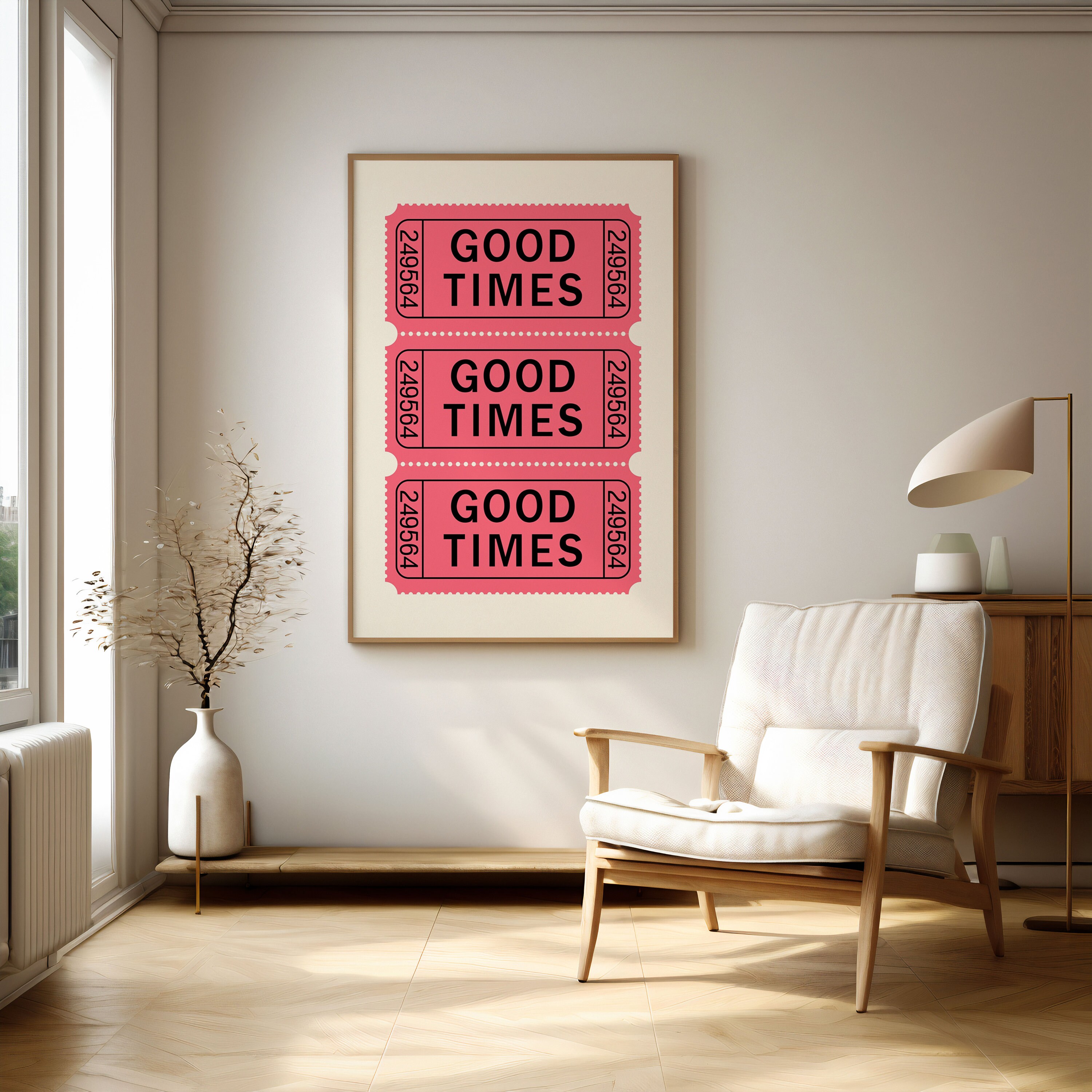 Retro Good Times Prints, Pink Ticket Wall Art, Trendy Printable Art ...