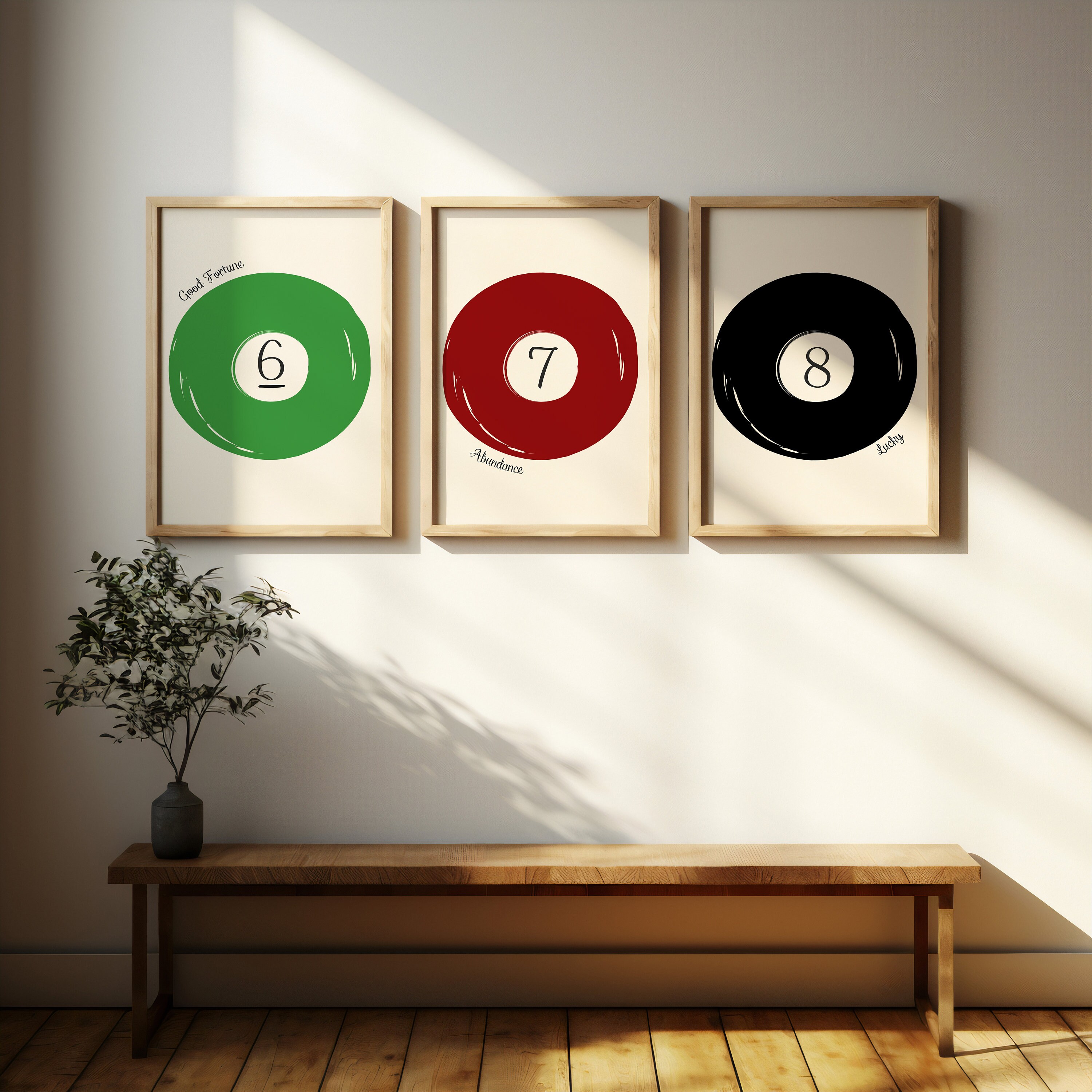 Set of 3 Vintage Pool Ball Prints, Retro Hand-drawn Wall Art, Lucky ...