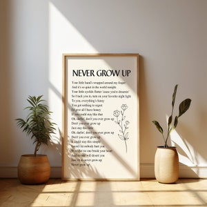Never Grow up Lyric Print, Taylor Swift Poster, Printable Wall Art ...