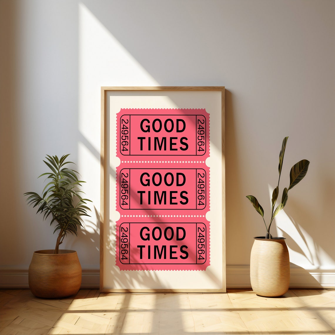Retro Good Times Prints, Pink Ticket Wall Art, Trendy Printable Art ...