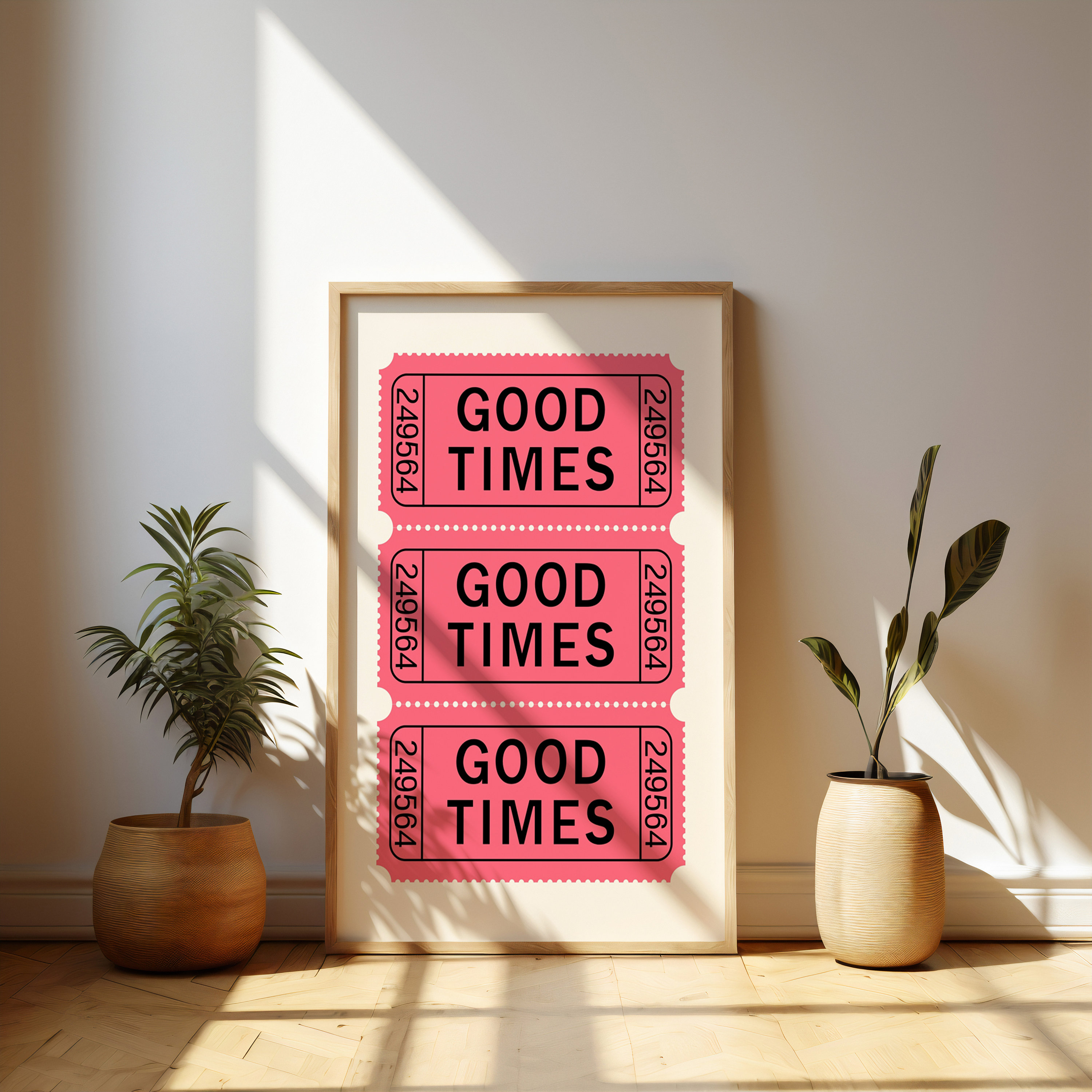 Retro Good Times Prints, Pink Ticket Wall Art, Trendy Printable Art ...