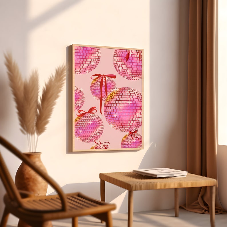 Trendy Disco Coquette Bow Print, Preppy Pink Disco Balls, Aesthetic ...