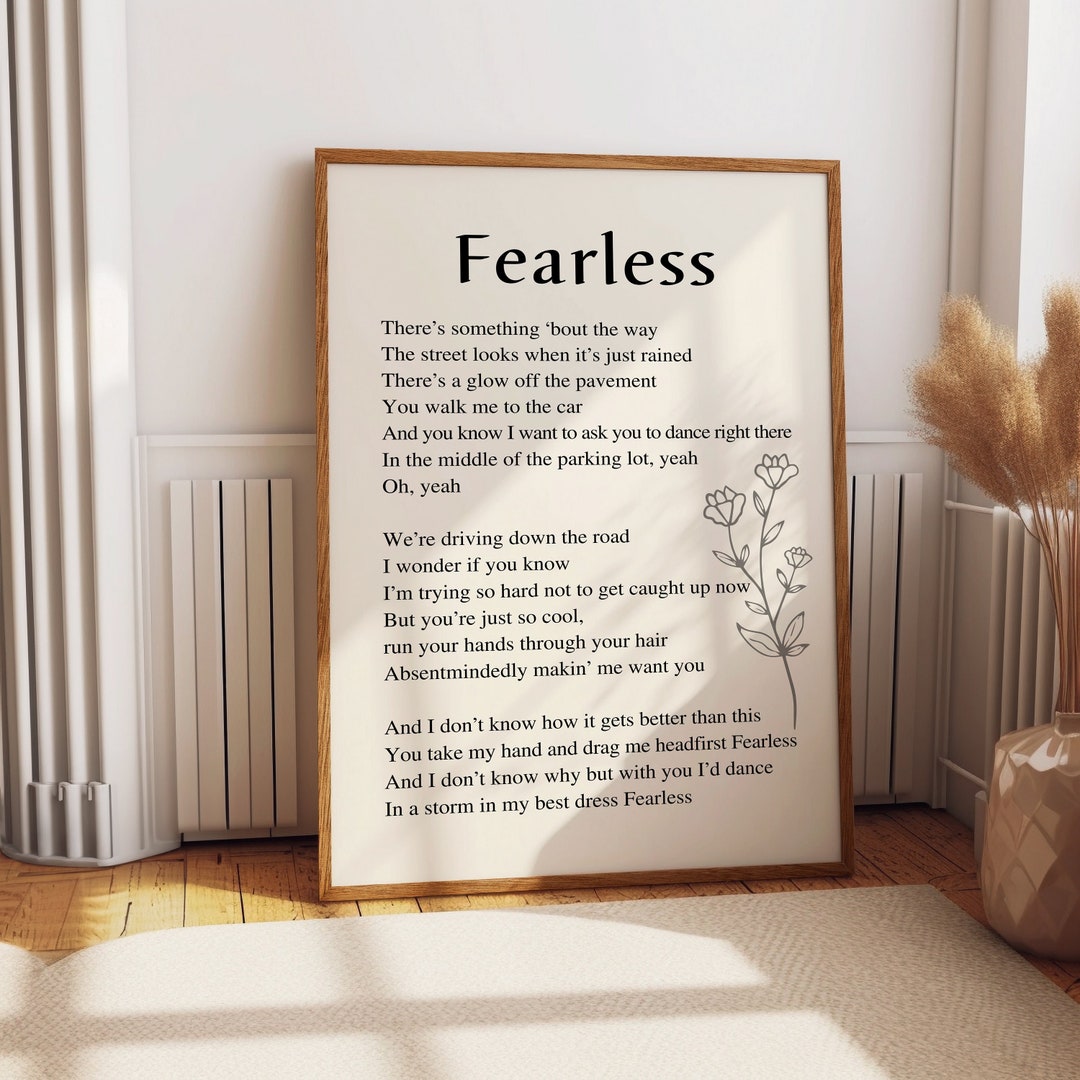 Fearless Lyric Print, Taylor Swift Poster, Printable Wall Art, Gift for ...