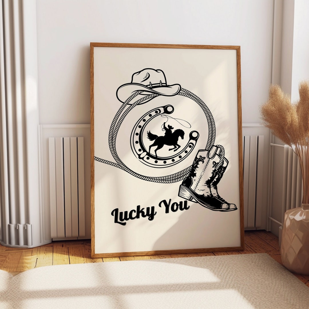 Retro Cowboy Poster, Western Print, Horseshoe Poster, Western Wall Art ...