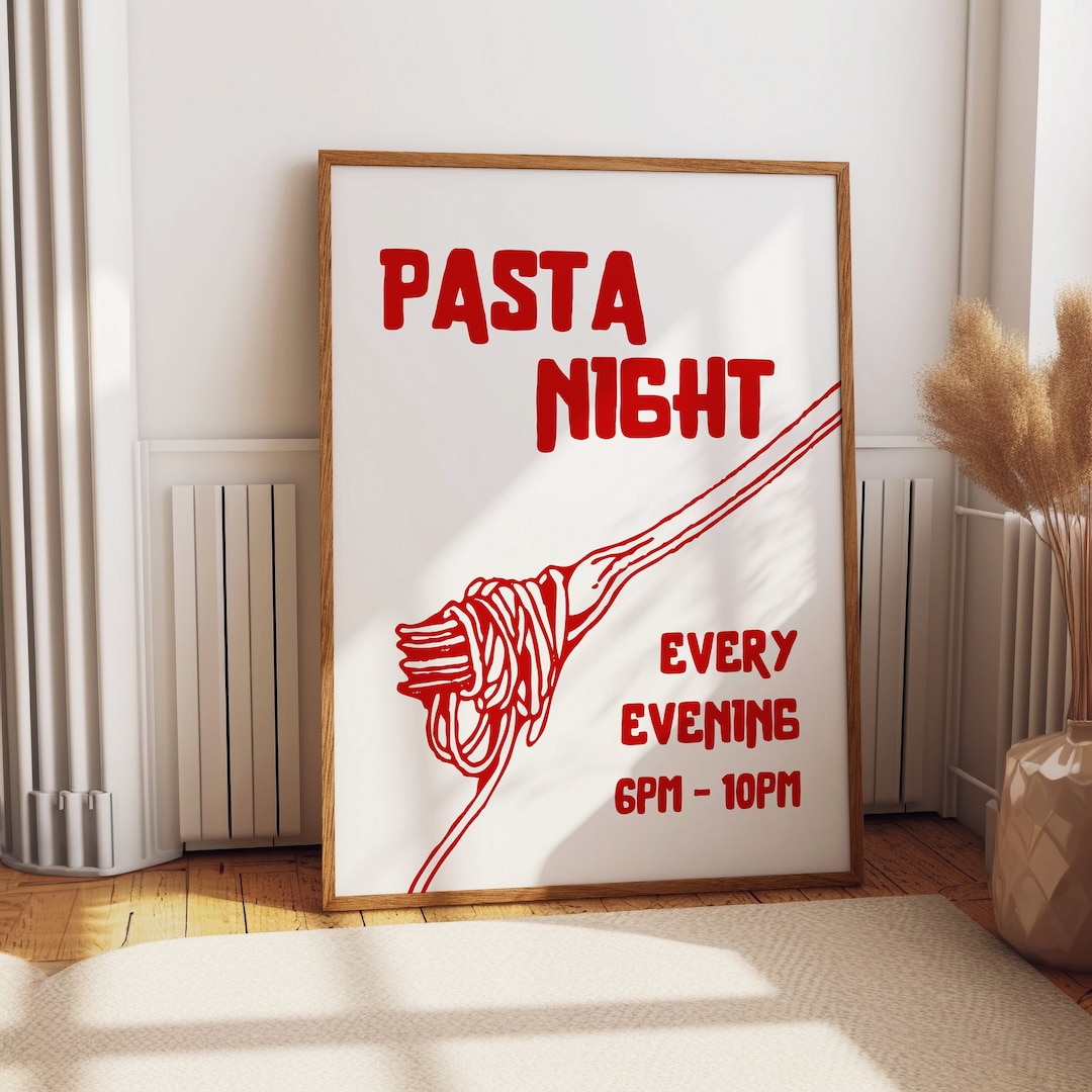 Pasta Night Poster, Spaghetti Wall Art, Italian Food Wall Art, Food ...