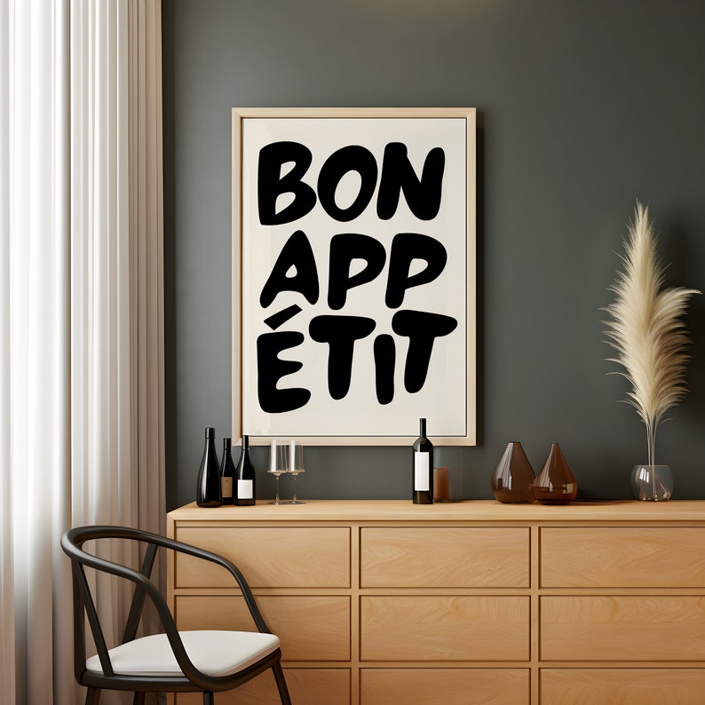 Bon Appetit Poster, Typography Print, Maximalist Kitchen Print, Black ...