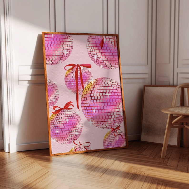 Trendy Disco Coquette Bow Print, Preppy Pink Disco Balls, Aesthetic ...