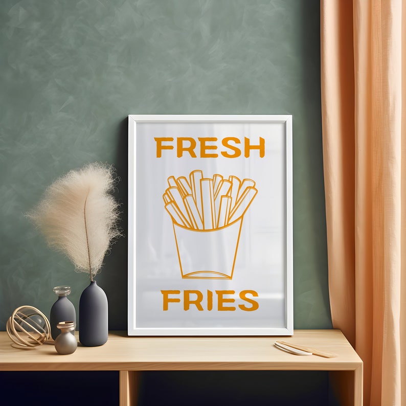 French Fries Print, Retro Kitchen Wall Art, Printable Wall Art, Girly ...
