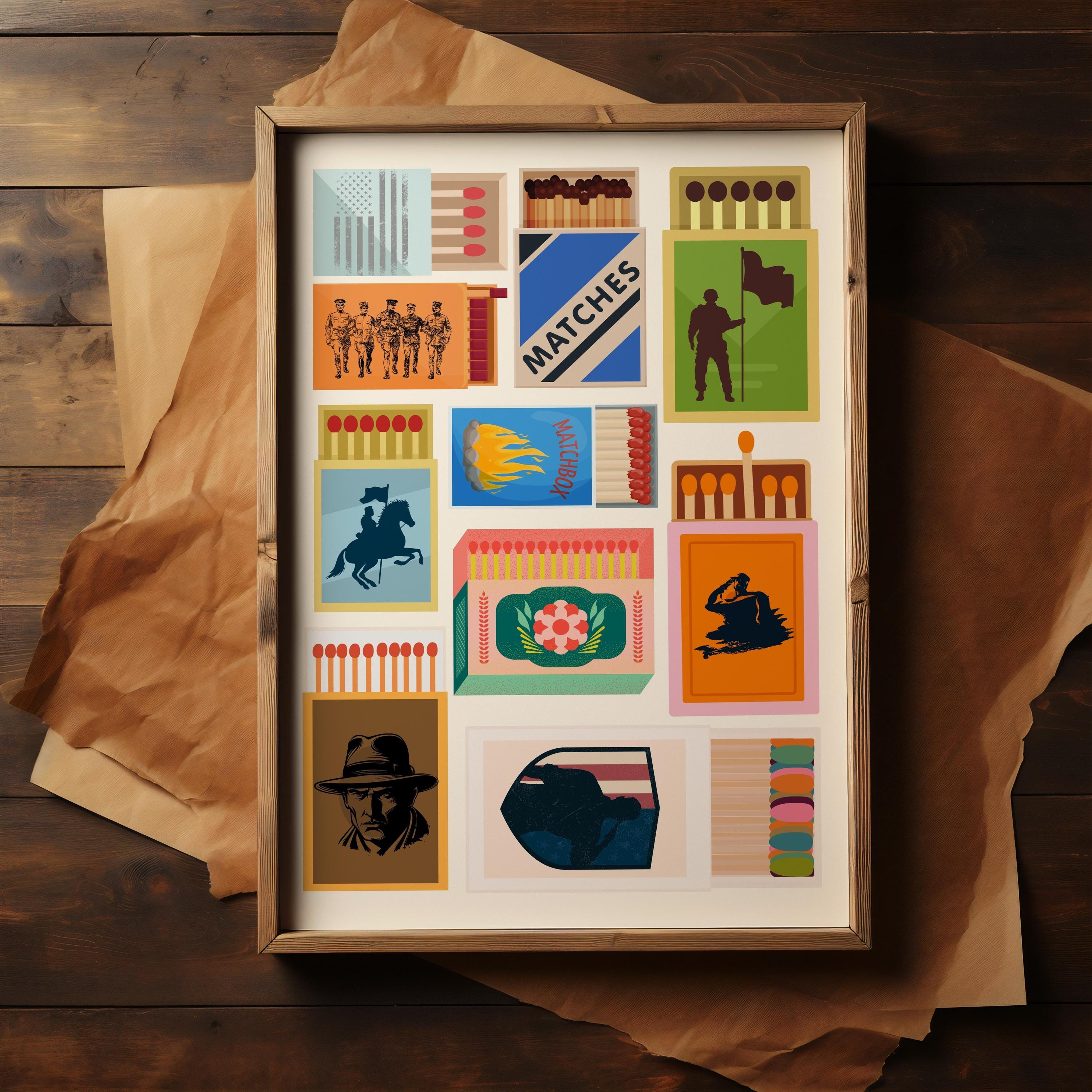 Set of 3 Trendy Prints, Matchbox Print, Vintage Matchbook Wall Art ...
