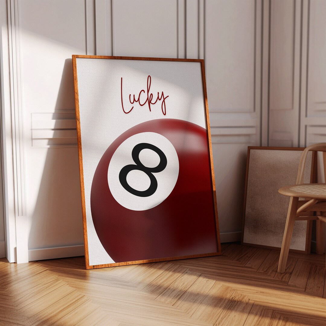Vintage Pool Ball Print, Lucky 8 Ball Wall Art, Red Pool Ball Poster ...