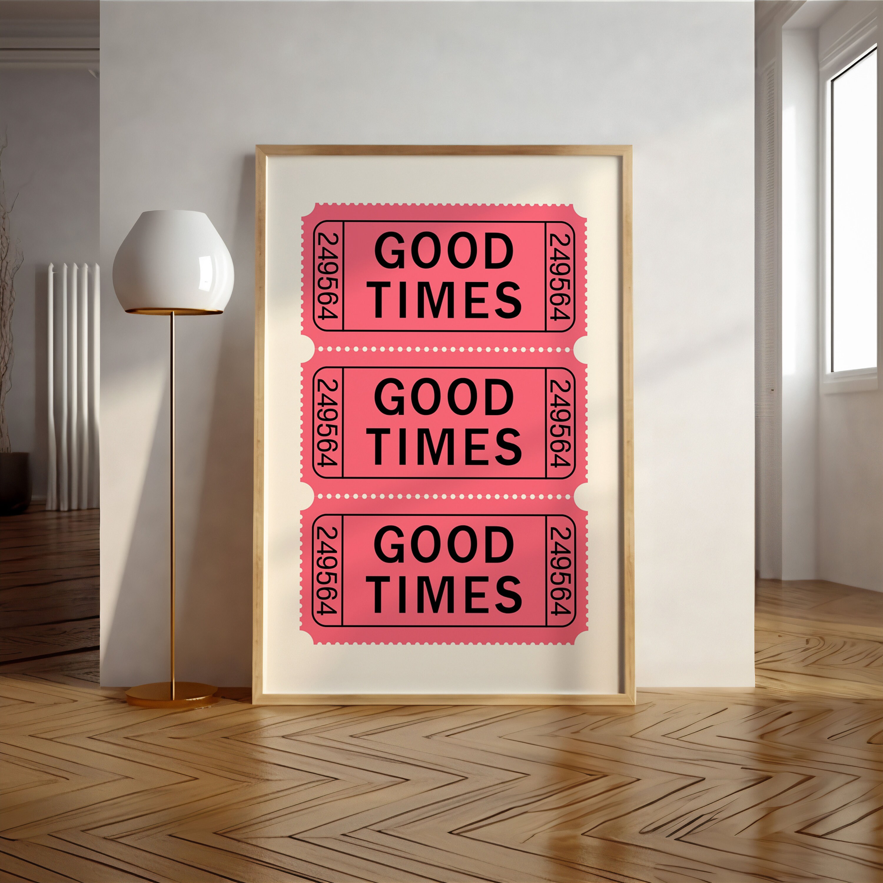 Retro Good Times Prints, Pink Ticket Wall Art, Trendy Printable Art ...
